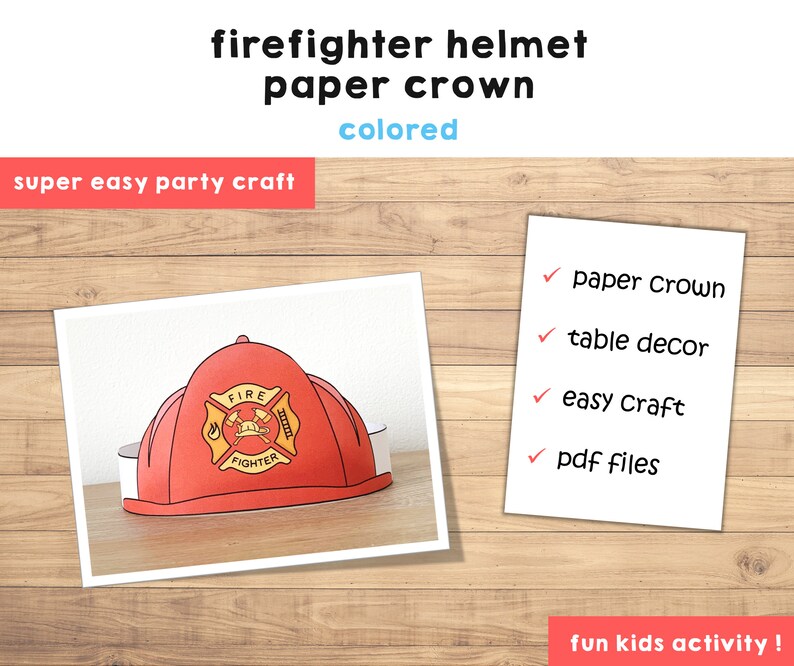 Firefighter Helmet Paper Crown Party Template Printable Kids - Etsy