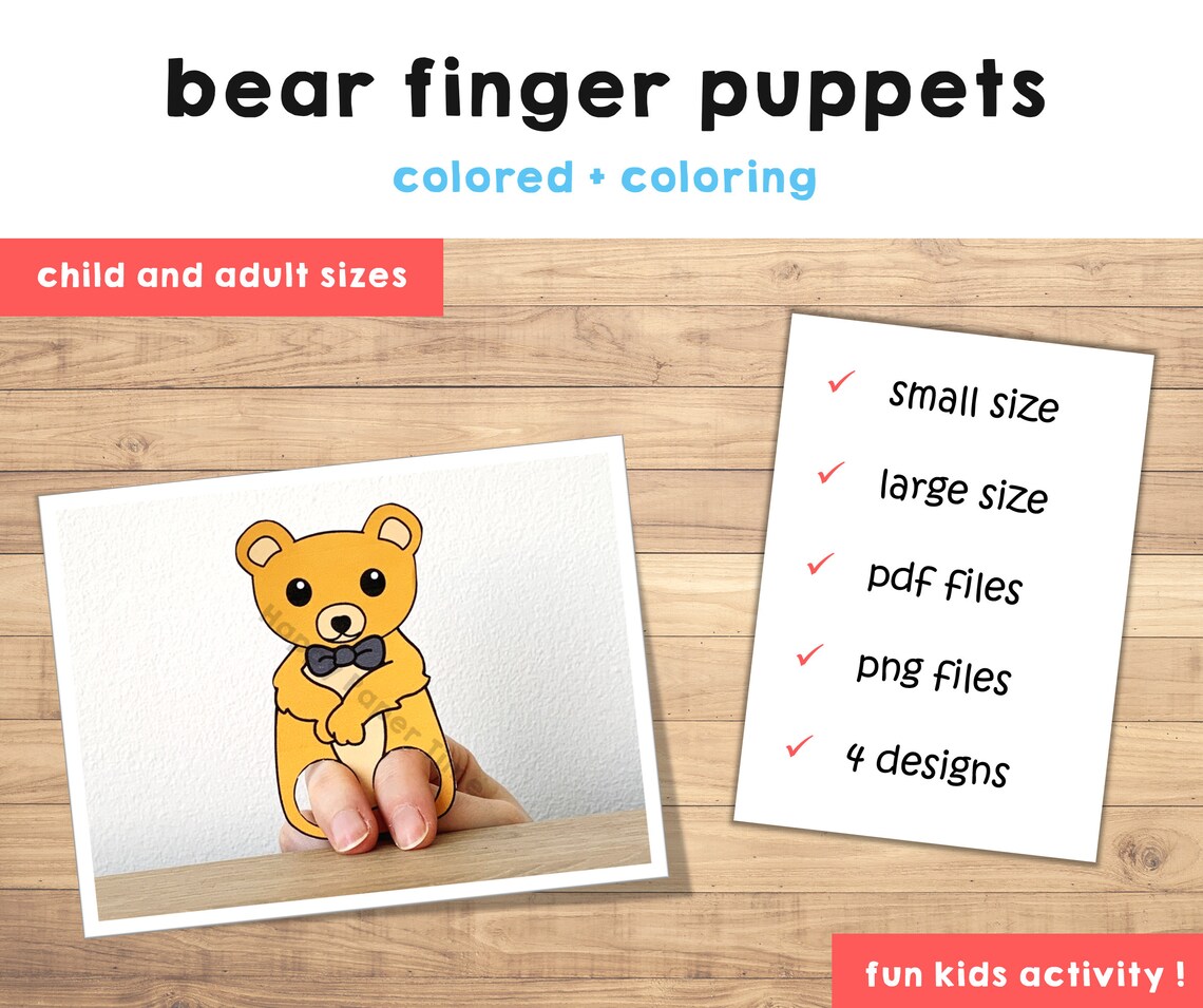 Bear paper craft printable woodland animal Finger Puppet Kids | Etsy