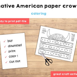 Native American Paper Craft Bison Headdress Crown Party Coloring ...