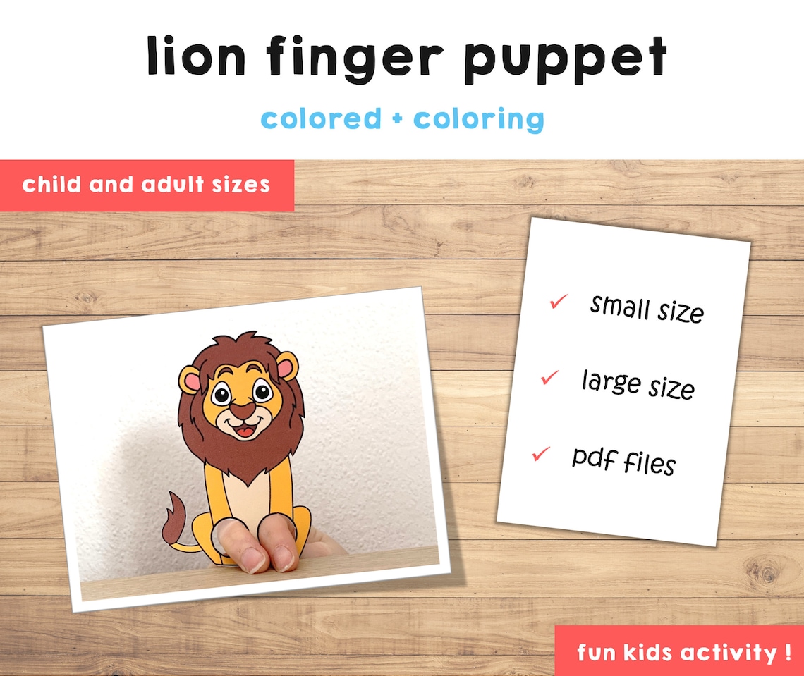 Lion Paper Craft Printable African Animal Finger Puppet Kids | Etsy