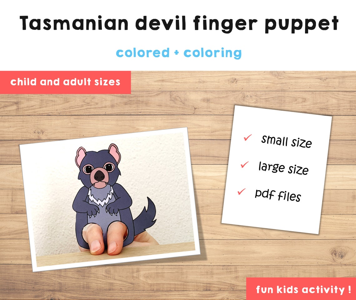Tasmanian Devil Paper Craft Printable Australian Animal Finger Puppet ...