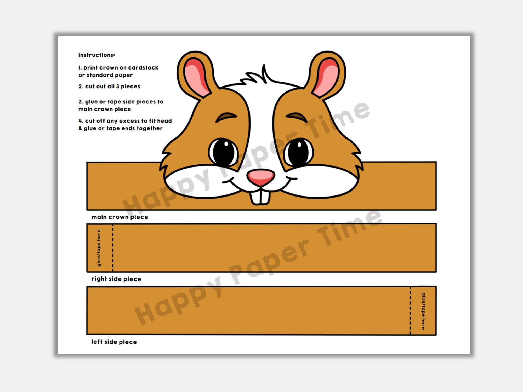 Hamster Paper Crown Headband Pet Animal Printable Kids Craft Rodent ...