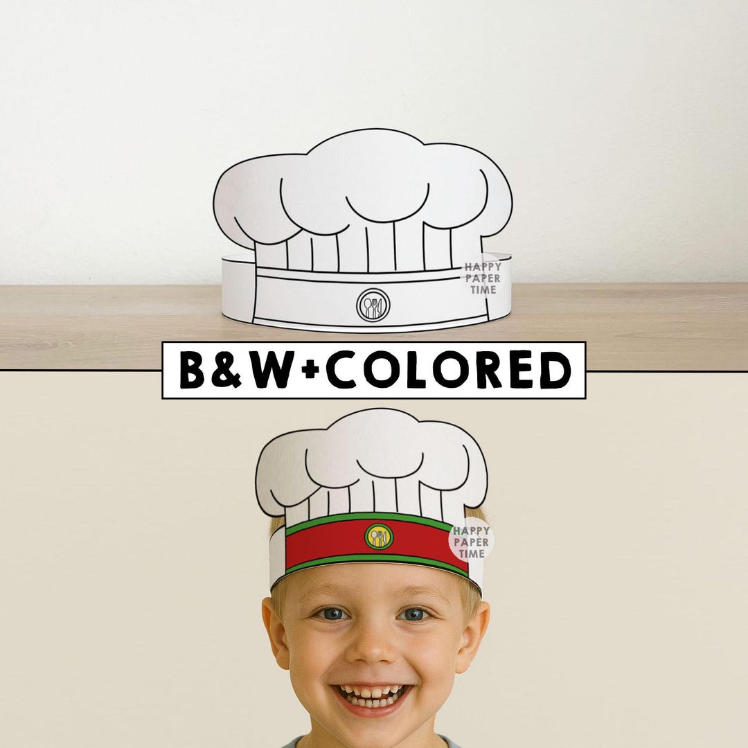 Chef Hat Cook Paper Crown Restaurant Party Coloring Printable Kids ...