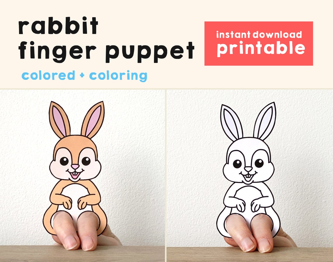 Rabbit Bunny paper craft printable farm animal Finger Puppet | Etsy