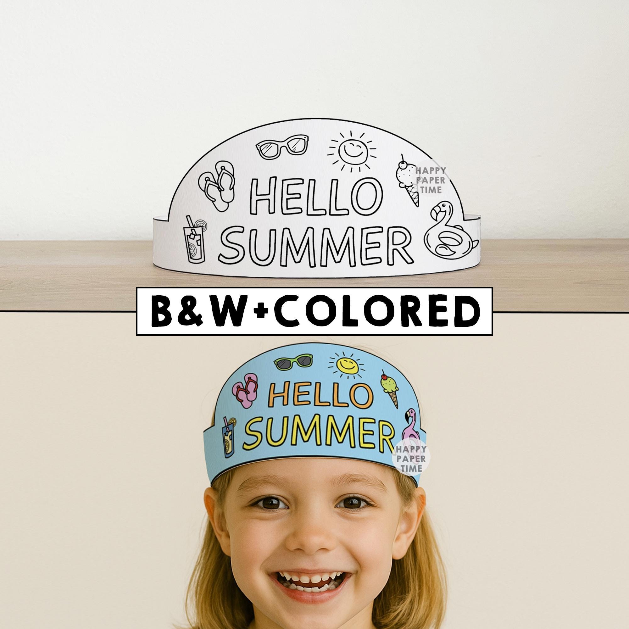 Summer Paper Crowns Printable Kids Craft Coloring Birthday Party Favor ...