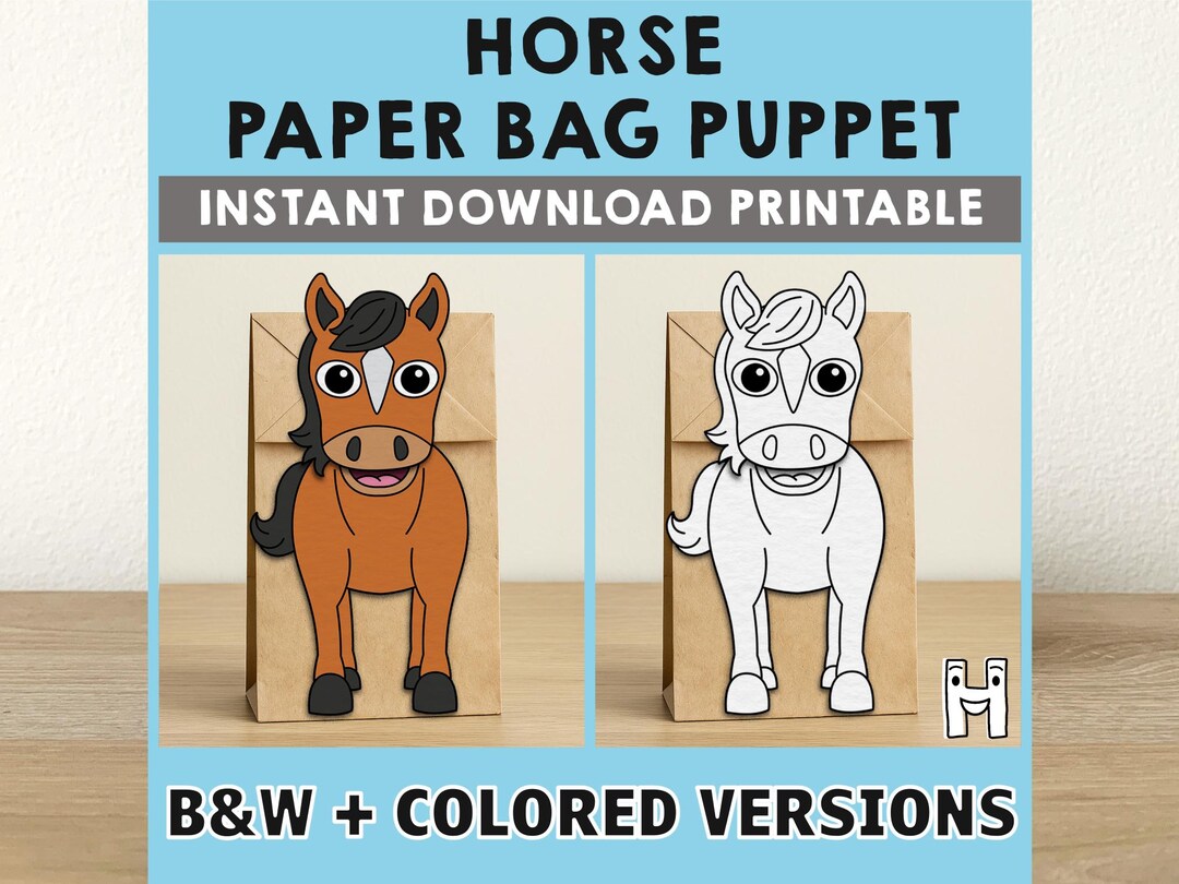 Horse Paper Bag Puppet Pony Printable Farm Animal Craft Activity Cut ...