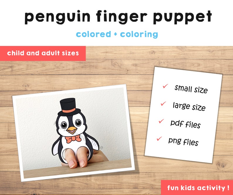 Penguin Paper Craft Printable Finger Puppet Template Kids Craft ...