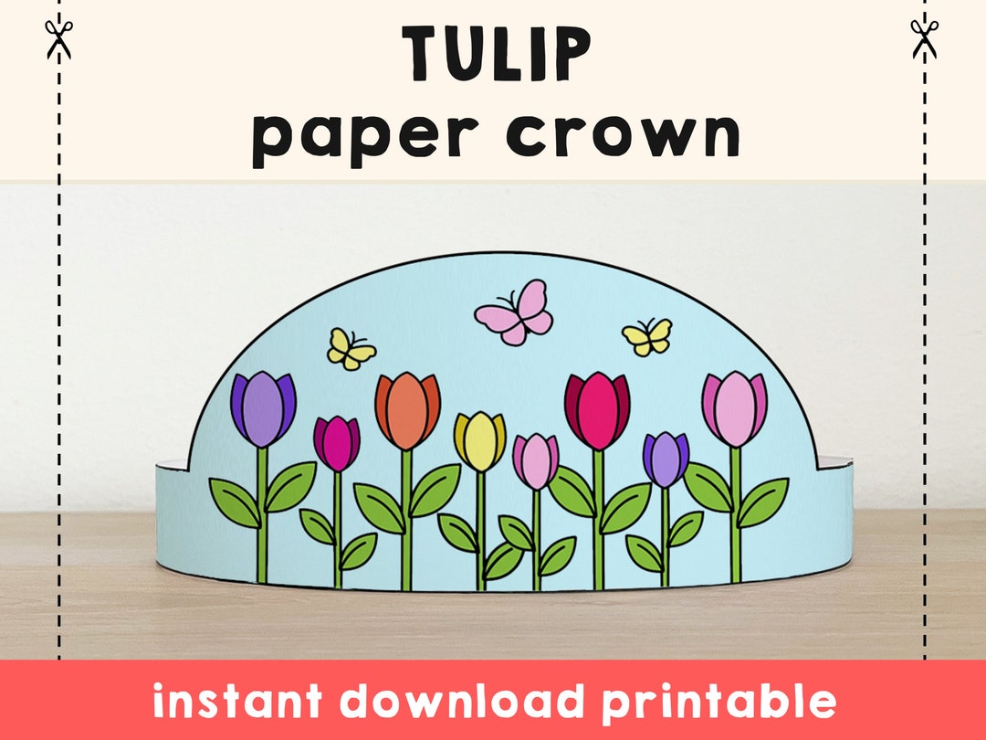 Tulips Flower Paper Crown Party Printable Kids Craft Spring Easter ...