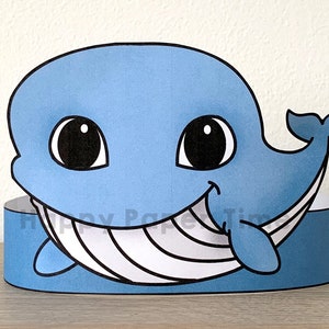 Whale Paper Crown Party Coloring Printable Party Hat Kids Craft Ocean ...