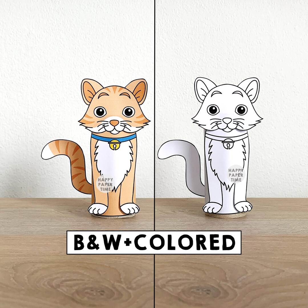Manualidad de gato con rollo de papel higiénico, gatito, mascota ...