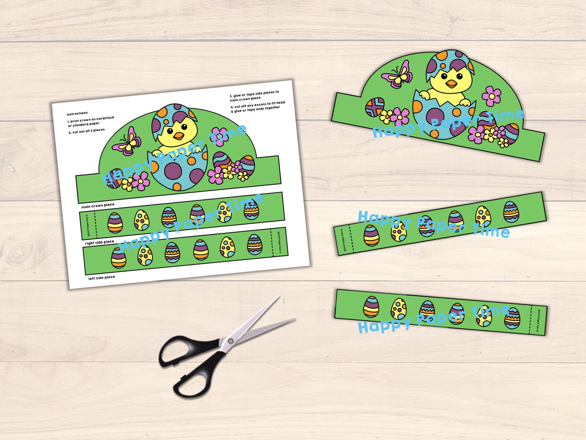 Easter Chick Eggs Hat Paper Crown Coloring Headband Easter Cut Out ...