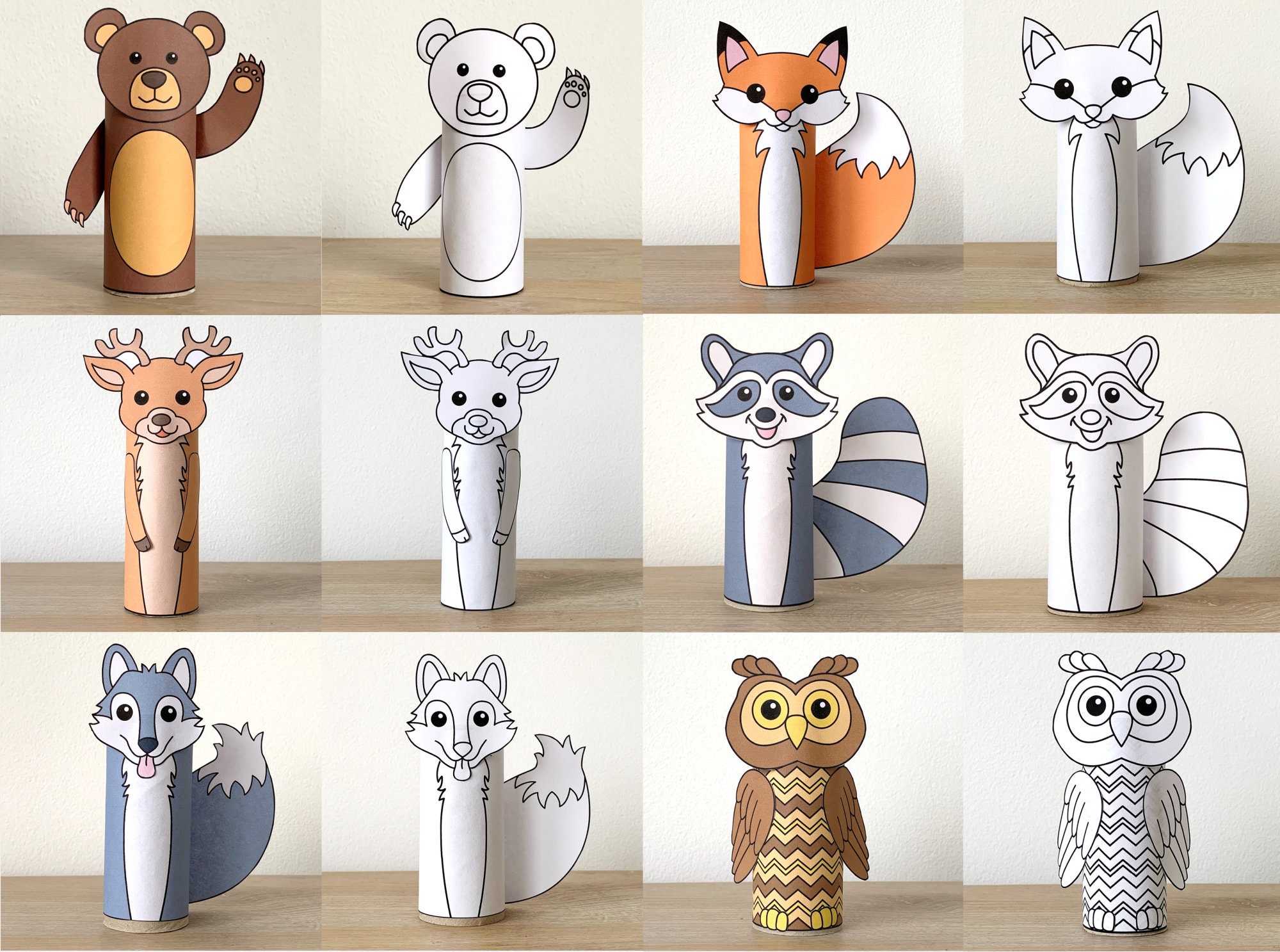 Woodland Animals Toilet Paper Roll Craft Forest Party Coloring - Etsy