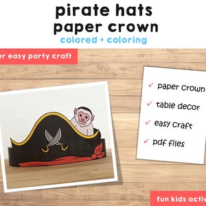 Pirate Hat Paper Crown Template Pirate Captain Party Headband Coloring ...