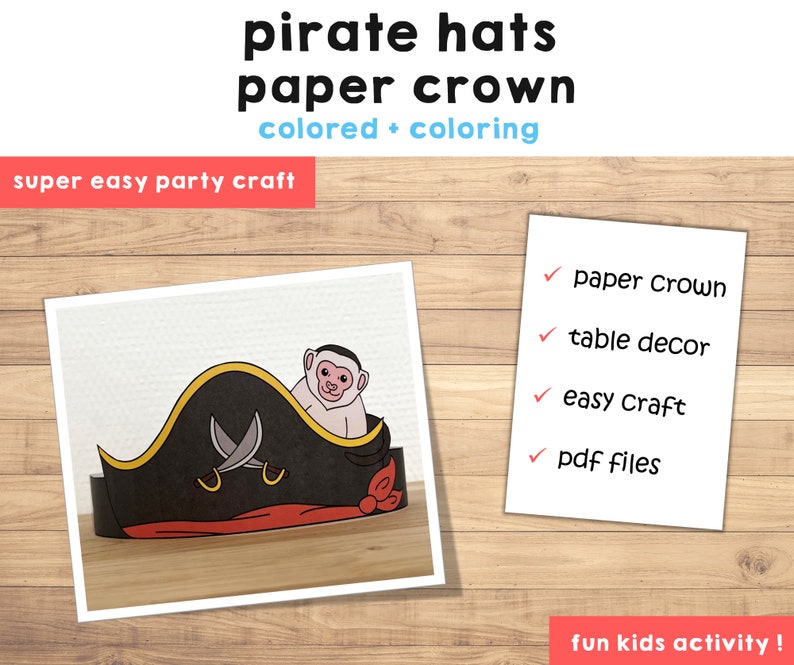 Pirate Hat Paper Crown Template Pirate Captain Party Headband Coloring ...