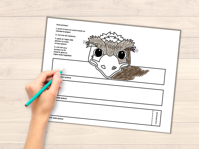 Emu Paper Crown Party Coloring Printable Kids Craft Australia | Etsy