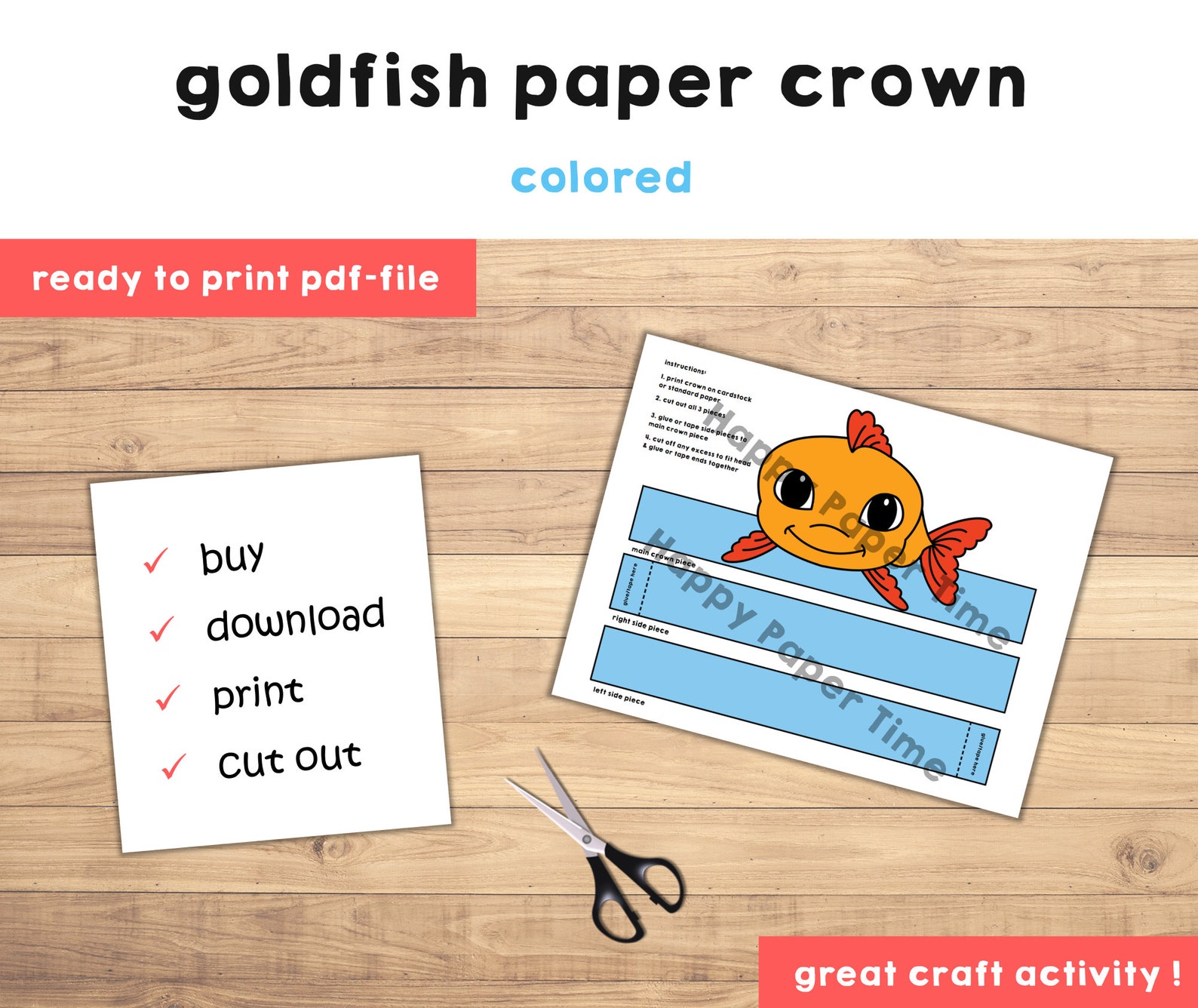 Goldfish Paper Crown Headband Pet Animal Printable Kids Craft Fish ...