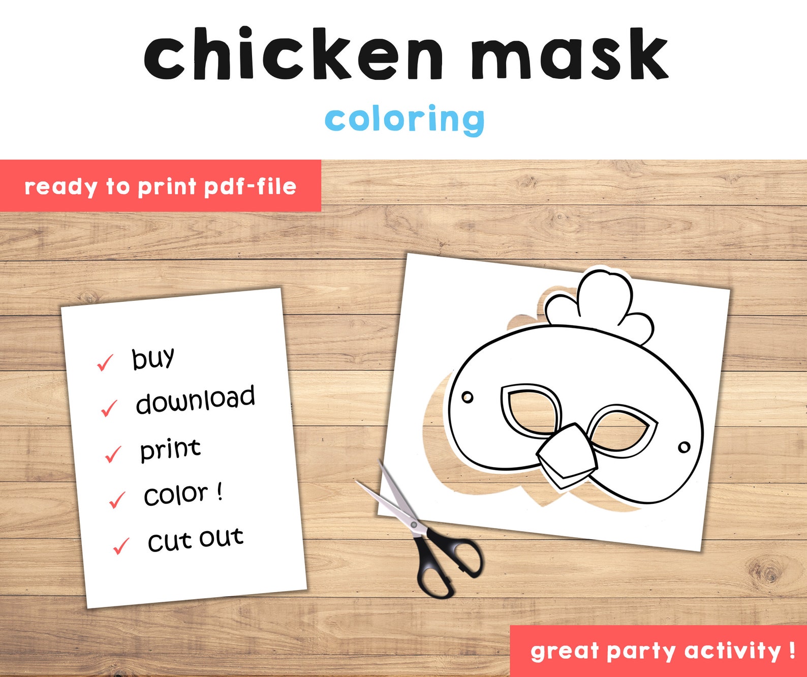 Farm Party Farm Printable Mask Chicken Mask Rooster Mask Farm | Etsy