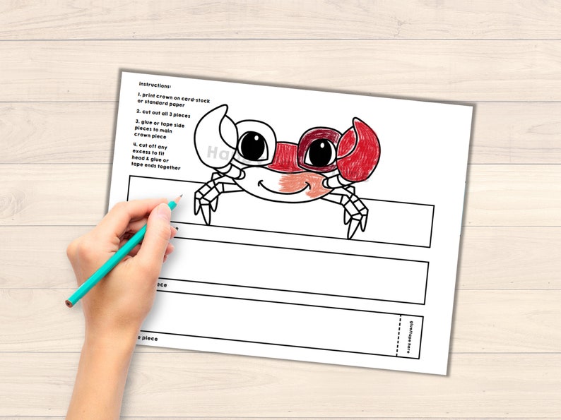 Crab Paper Crown Party Coloring Printable Party Hat Kids Craft Ocean ...