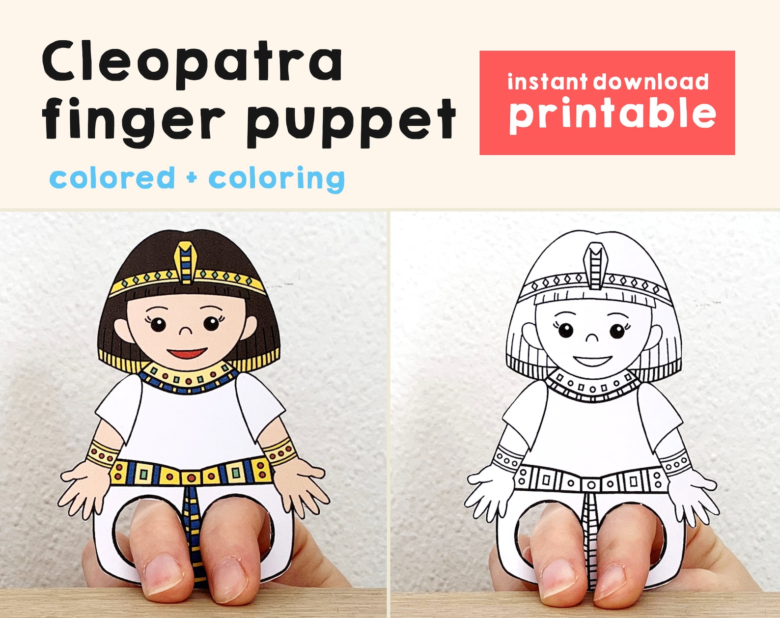 Cleopatra Paper Craft Printable Ancient Egypt Queen Finger - Etsy