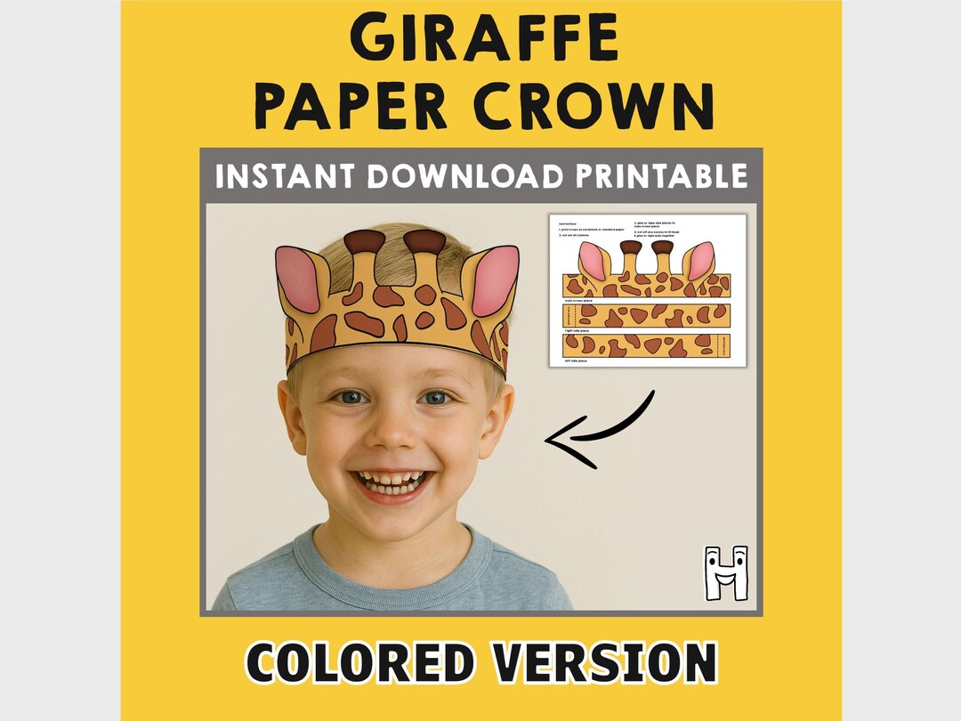 Giraffe Ears Paper Crown Party Coloring Printable Kids Craft Safari ...