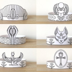 Ancient Egypt Paper Crowns Pharaoh Cobra Cleopatra Isis Scarab Cat Ankh ...