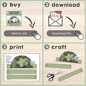 Soldier Helmet Paper Crown Headband Military Army Veteran Day Printable ...