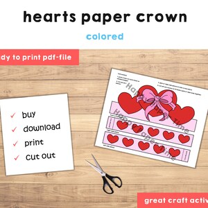 Hearts Valentine Paper Crown Party Activity Printable Kids Easy Craft ...