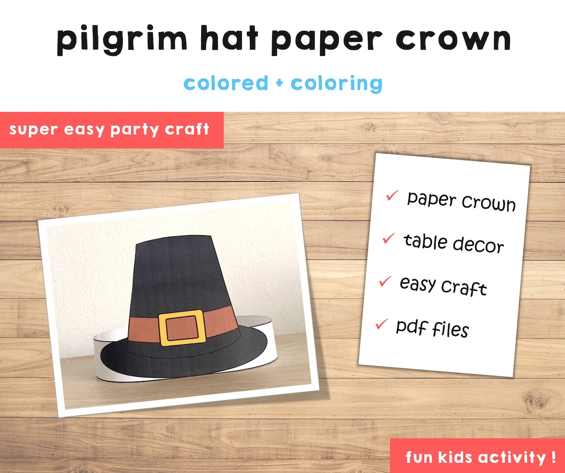 Pilgrim Hat Paper Crown Thanksgiving Settler Party Coloring - Etsy