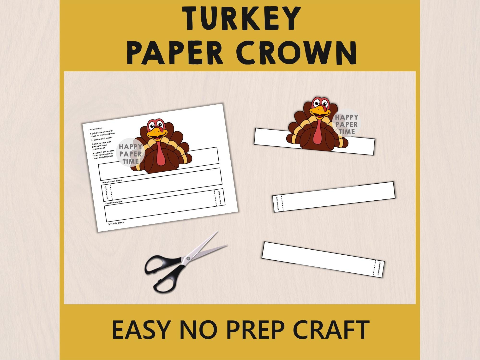 Turkey Paper Crown Headband Hat Thanksgiving Party Printable Kids Craft ...