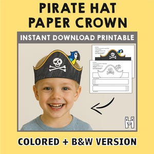 Pirate Hat Paper Crown Template Pirate Captain Party Headband Coloring ...