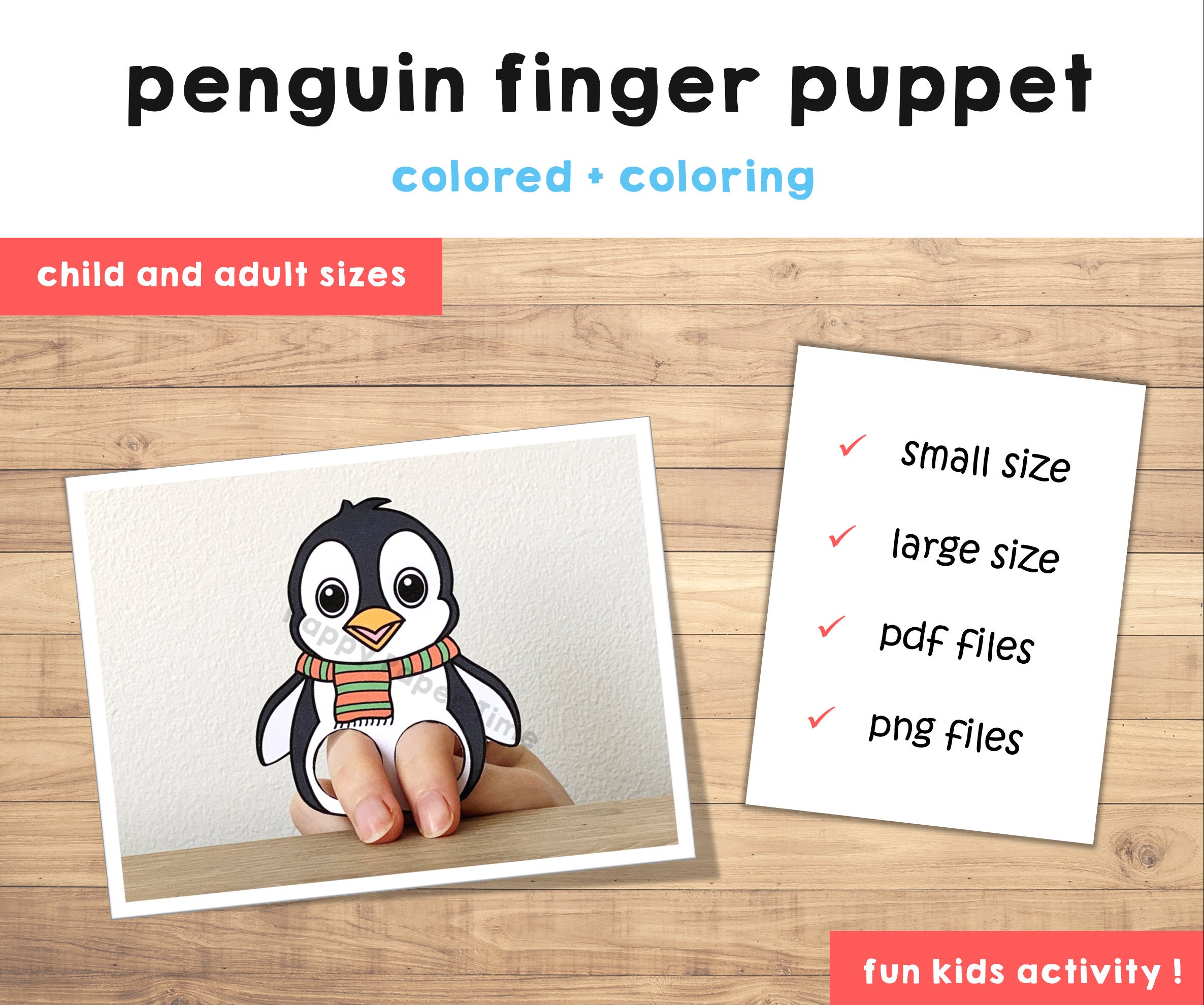 Penguin Paper Craft Printable Finger Puppet Template Kids | Etsy