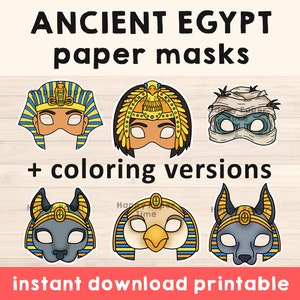 Ancient Egypt Masks Template Pharaoh Cleopatra Mummy Horus Anubis Bast Crafting Kid Party Favor ...