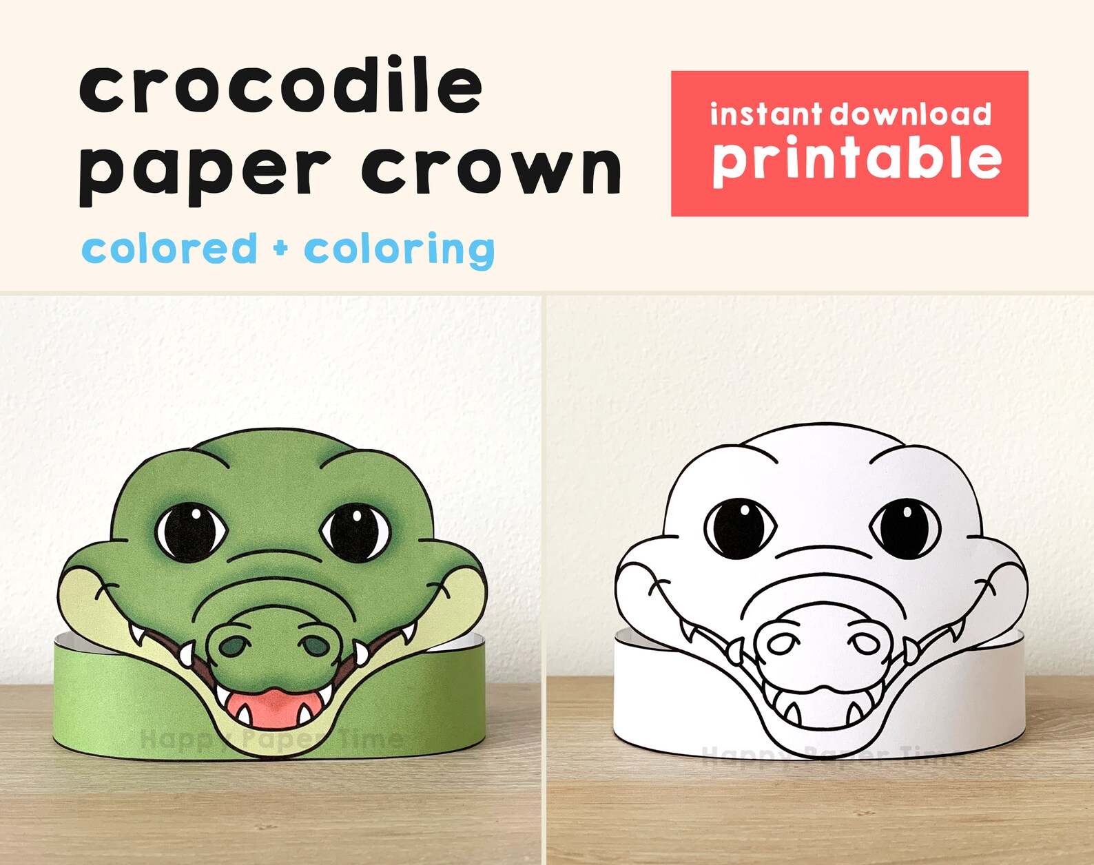 Crocodile Paper Crown Party Coloring Printable Kids Craft - Etsy UK