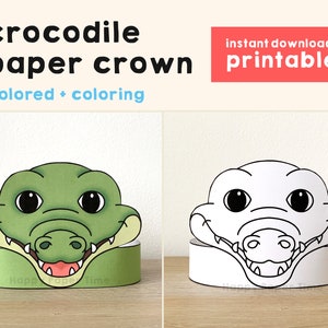 Crocodile Paper Crown Party Coloring Printable Kids Craft | Etsy