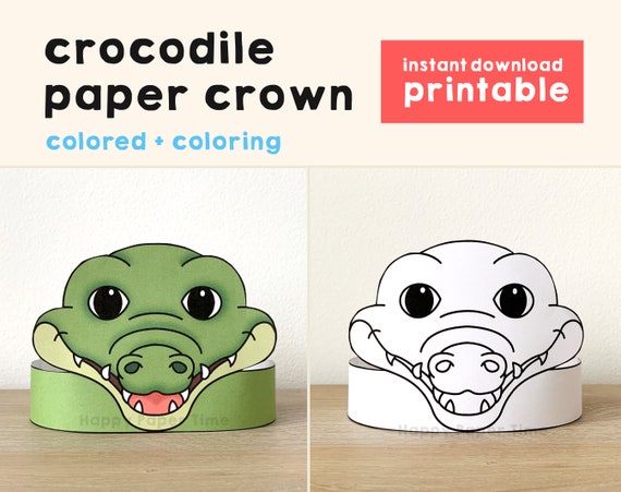 Crocodile Paper Crown Party Coloring Printable Kids Craft | Etsy