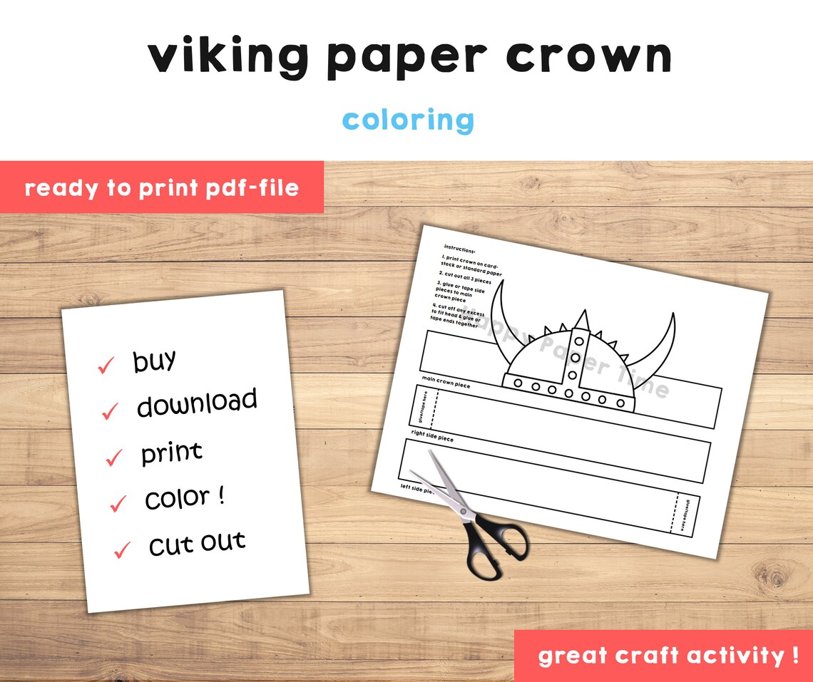 Viking Paper Crown Activity Printable Kids Craft Helmet | Etsy