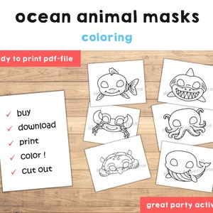 Ocean Animal Masks Template Crab Sea Turtle Whale Shark Octopus Fish ...