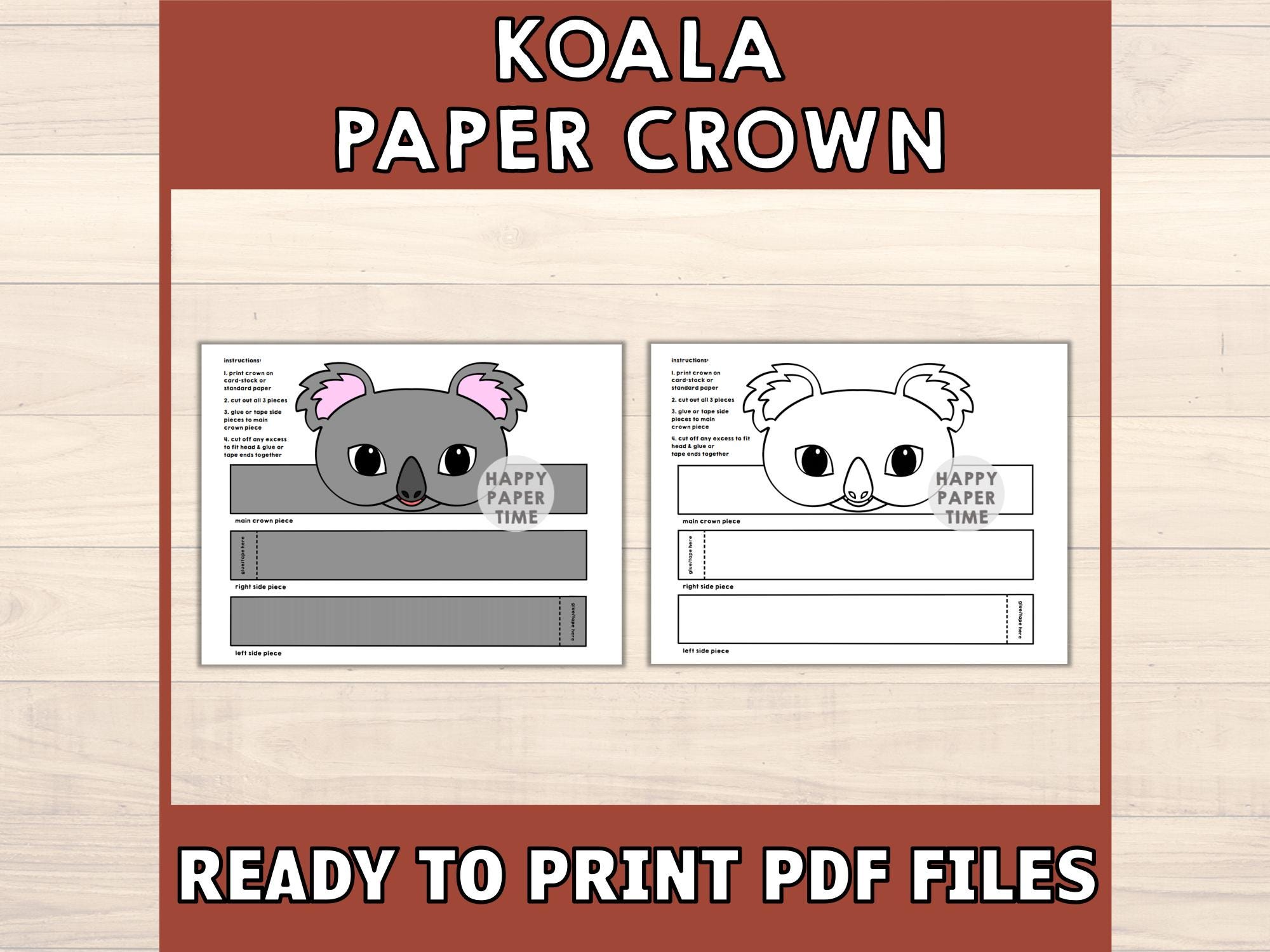Koala Paper Crown Party Coloring Printable Kids Craft Australia Safari ...