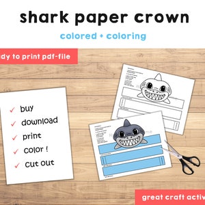 Shark Paper Crown Party Coloring Printable Party Hat Kids Craft Ocean ...