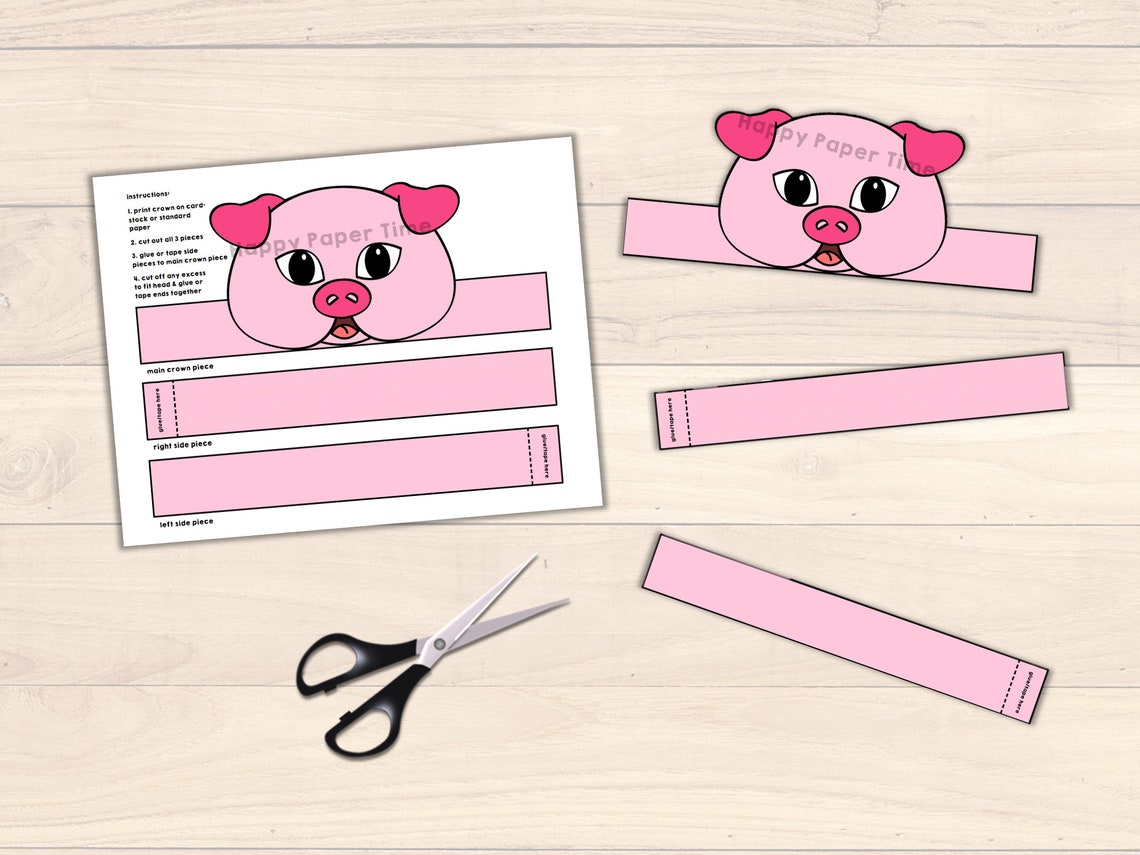 Pig Paper Crown Template Coloring Activity Printable Kids - Etsy