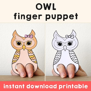 Owl Paper Craft Printable Woodland Animal Finger Puppet Kids Craft Owl ...