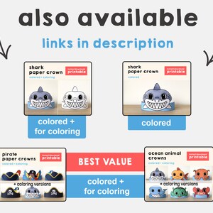 Shark Paper Crown Party Costume Printable Party Hat Kids Craft Ocean ...