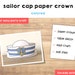 Sailor Hat Cap Paper Crown Party Printable Kids Craft Sea Costume ...