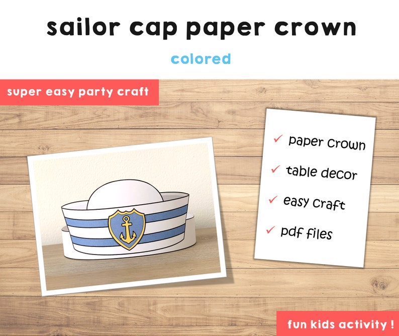 Sailor Hat Cap Paper Crown Party Printable Kids Craft Sea - Etsy