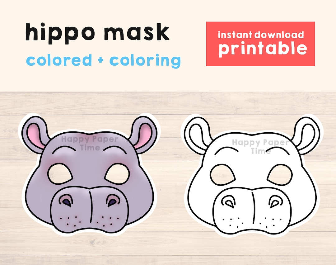 Hippo Mask Costume Animal Mask Printable Party Favor African - Etsy