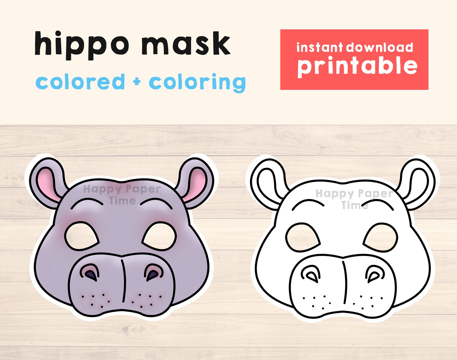 Hippo Mask Costume Animal Mask Printable Party Favor African - Etsy