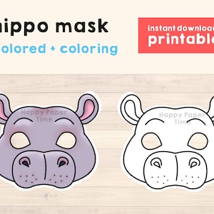Hippo Mask Costume Animal Mask Printable Party Favor African - Etsy