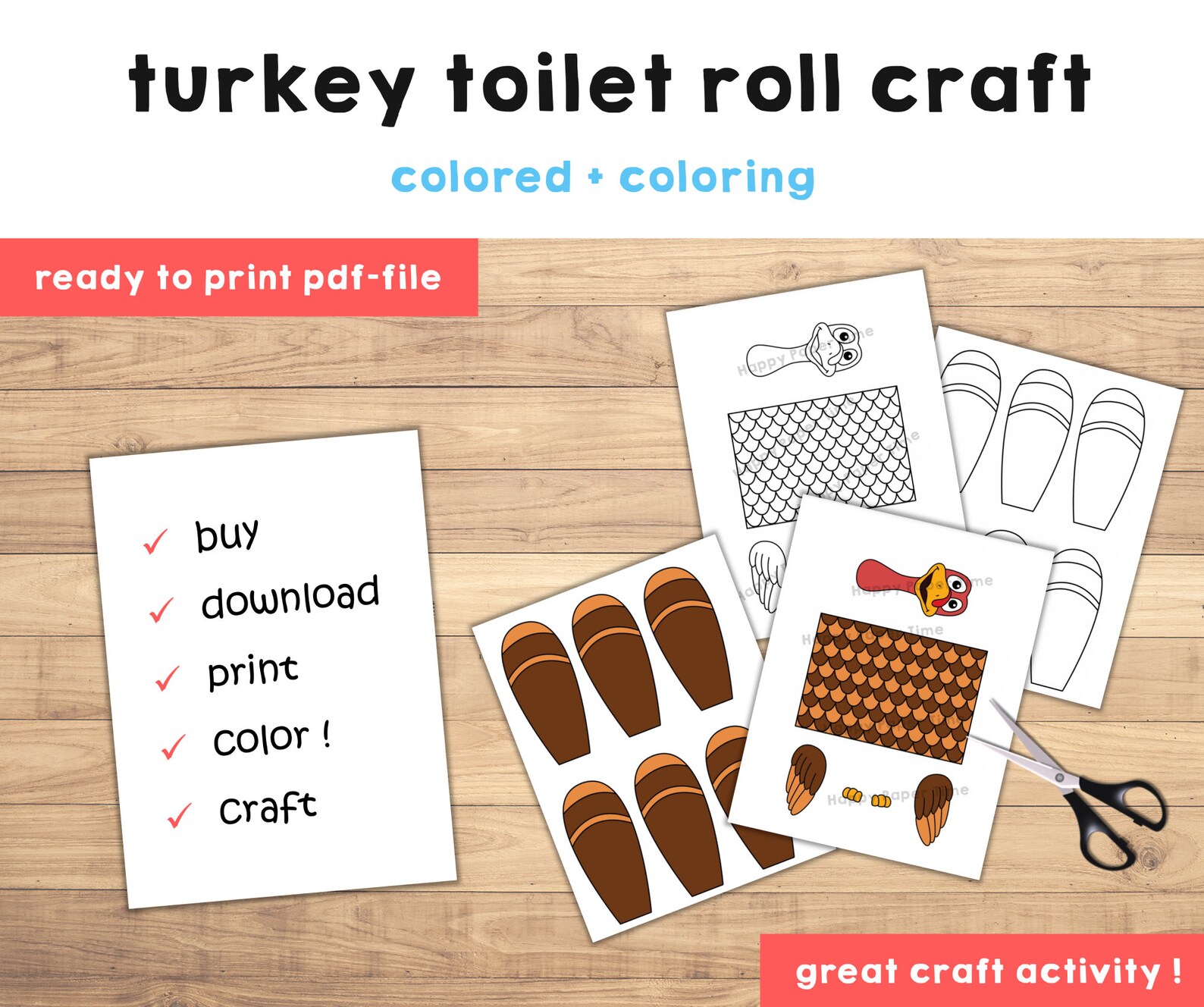 Turkey Toilet Paper Roll Craft Thanksgiving Party Coloring - Etsy