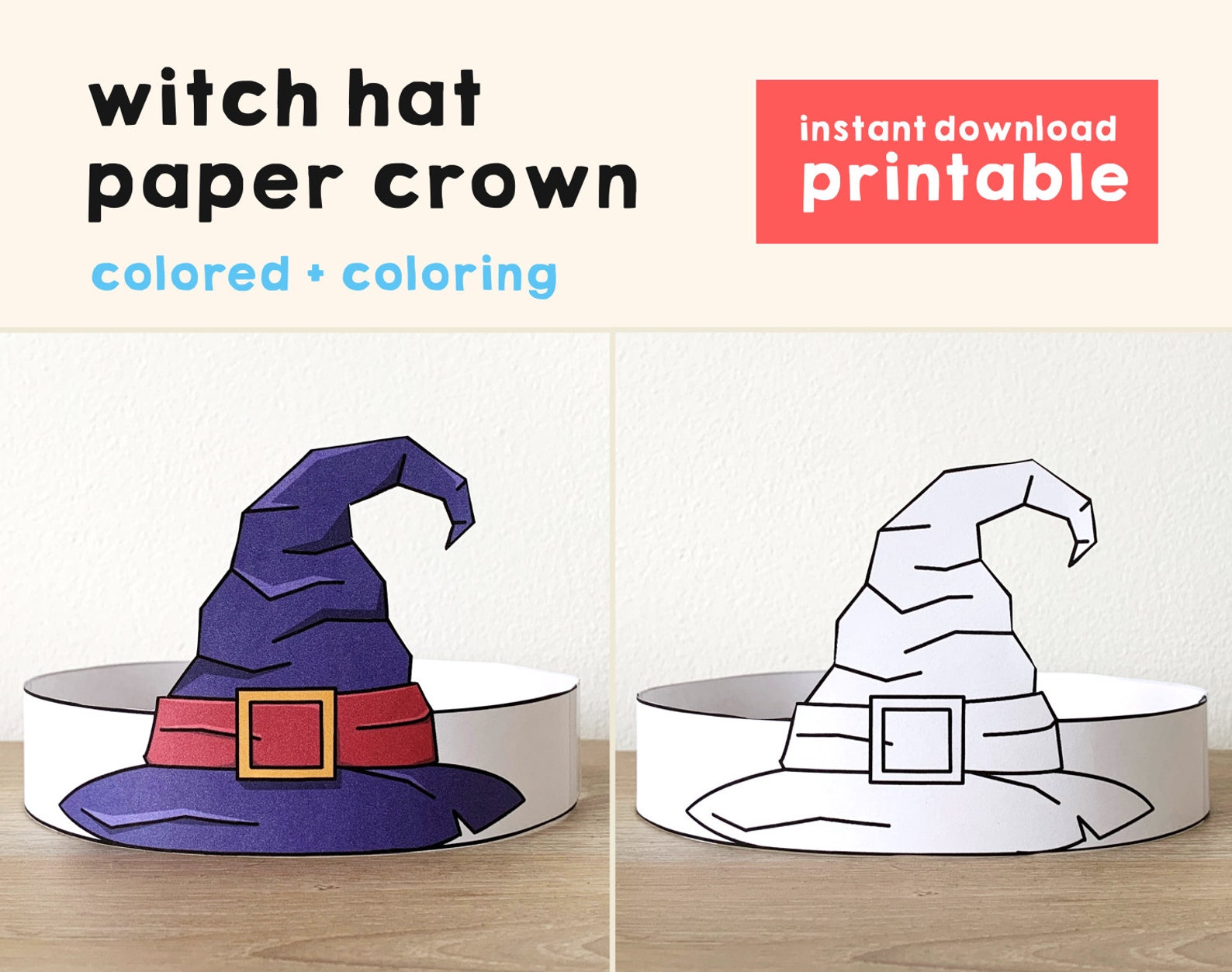 Witch Hat Paper Crown template Halloween Party Headband | Etsy