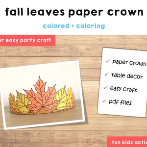 Fall Leaves Paper Crown Thanksgiving Autumn Party Coloring Printable ...
